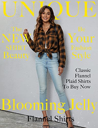 Blooming Jelly Women's Button Down Shirts Long Sleeve Collared Business Casual Tops Work Blouses V Neck Flannel T Shirts (Medium,Brown Plaid)