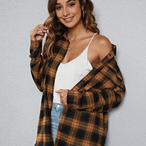 Blooming Jelly Women's Button Down Shirts Long Sleeve Collared Business Casual Tops Work Blouses V Neck Flannel T Shirts (Medium,Brown Plaid)