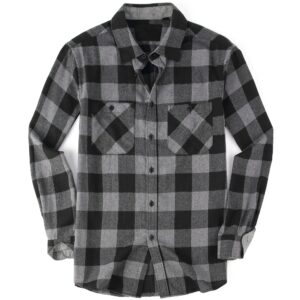 esabel.c mens flannel shirt regular fit long sleeve,casual button down plaid flannel shirt for men,grey/black,l