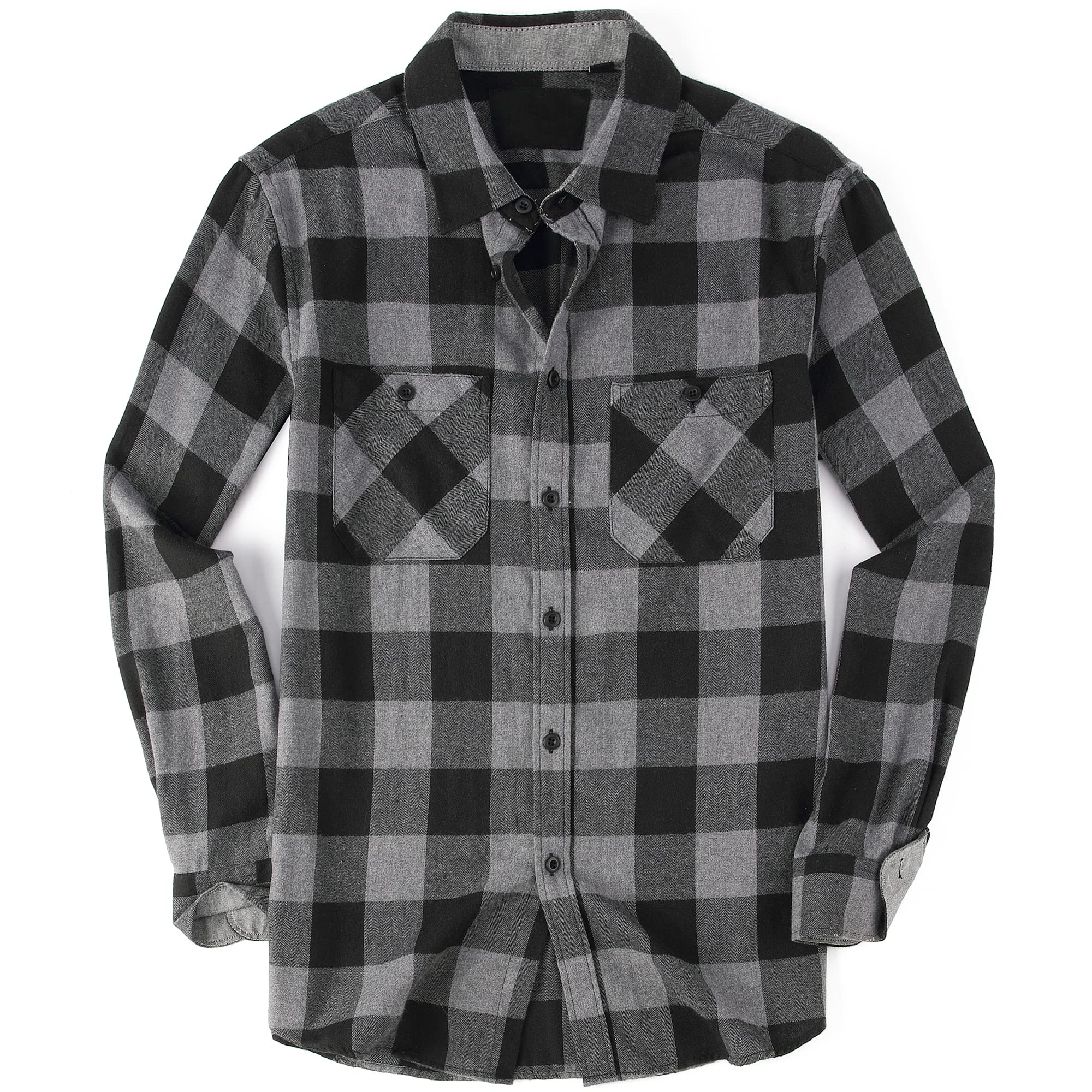 Esabel.C Mens Flannel Shirt Regular Fit Long Sleeve,Casual Button Down Plaid Flannel Shirt for Men,Grey/Black,L