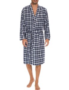 zerbala men's flannel robe knee length plaid bathrobe m navy