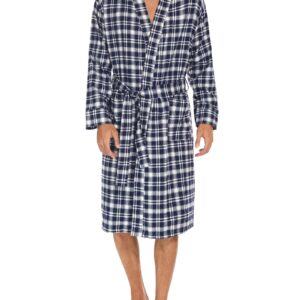 Zerbala Men's Flannel Robe Knee Length Plaid Bathrobe M Navy