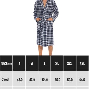 Zerbala Men's Flannel Robe Knee Length Plaid Bathrobe M Navy