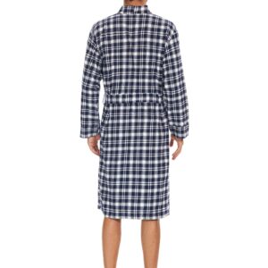 Zerbala Men's Flannel Robe Knee Length Plaid Bathrobe M Navy