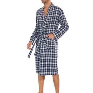 Zerbala Men's Flannel Robe Knee Length Plaid Bathrobe M Navy