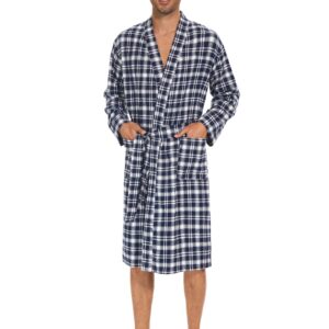 Zerbala Men's Flannel Robe Knee Length Plaid Bathrobe M Navy