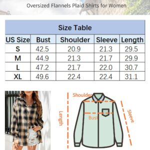 Korebow Oversized Flannels Plaid Shirts for Women Buffalo Plaid Long Sleeve Button Down Shirts Blouse Tops(0028-Khaki-S)