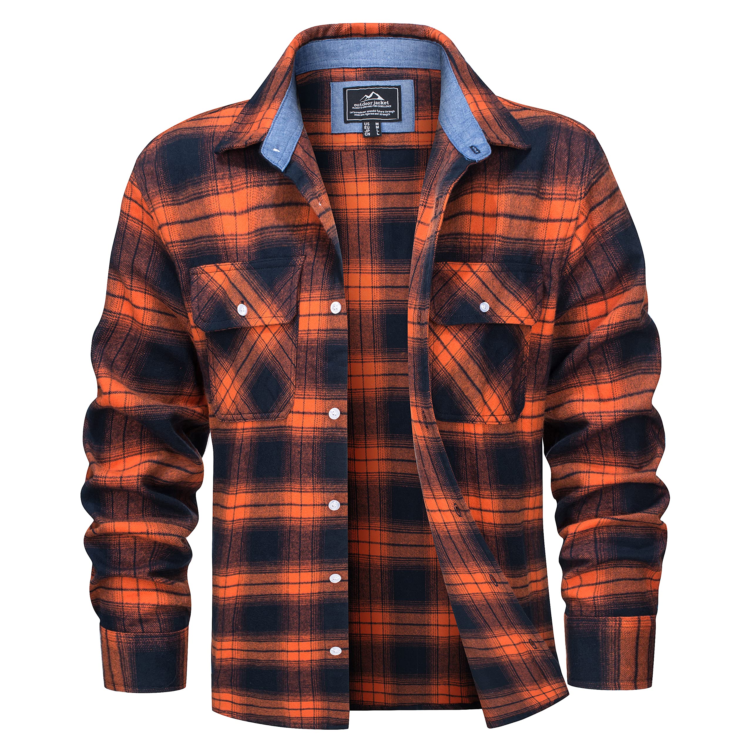 MAGCOMSEN Men's Fall Shirts for Men Button Up Flannel Shirts Long Sleeve Plaid Shirts Winter Shirts Casual Shirts Orange,2XL