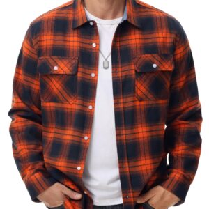 MAGCOMSEN Men's Fall Shirts for Men Button Up Flannel Shirts Long Sleeve Plaid Shirts Winter Shirts Casual Shirts Orange,2XL