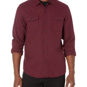 Amazon Essentials Men's Slim-Fit Long-Sleeve Two-Pocket Flannel Shirt, Burgundy Heather, X-Large