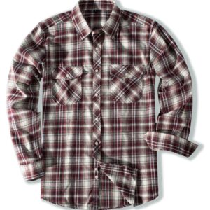 PJ PAUL JONES Mens Casual Button Down Shirts Flannel Plaid Cotton Regular Fit Long Sleeve Shirts Red White Large