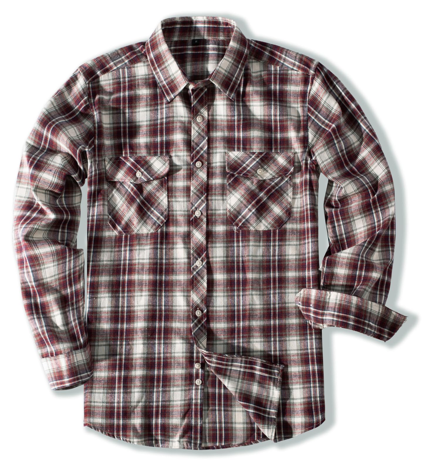 PJ PAUL JONES Mens Casual Button Down Shirts Flannel Plaid Cotton Regular Fit Long Sleeve Shirts Red White Large