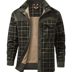 NEWHALL Men's Plaid Long sleeve flannel lined Buttoned Shirt, Winter Windproof and Warm Jacket S Dark Green