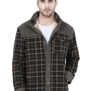 NEWHALL Men's Plaid Long sleeve flannel lined Buttoned Shirt, Winter Windproof and Warm Jacket S Dark Green