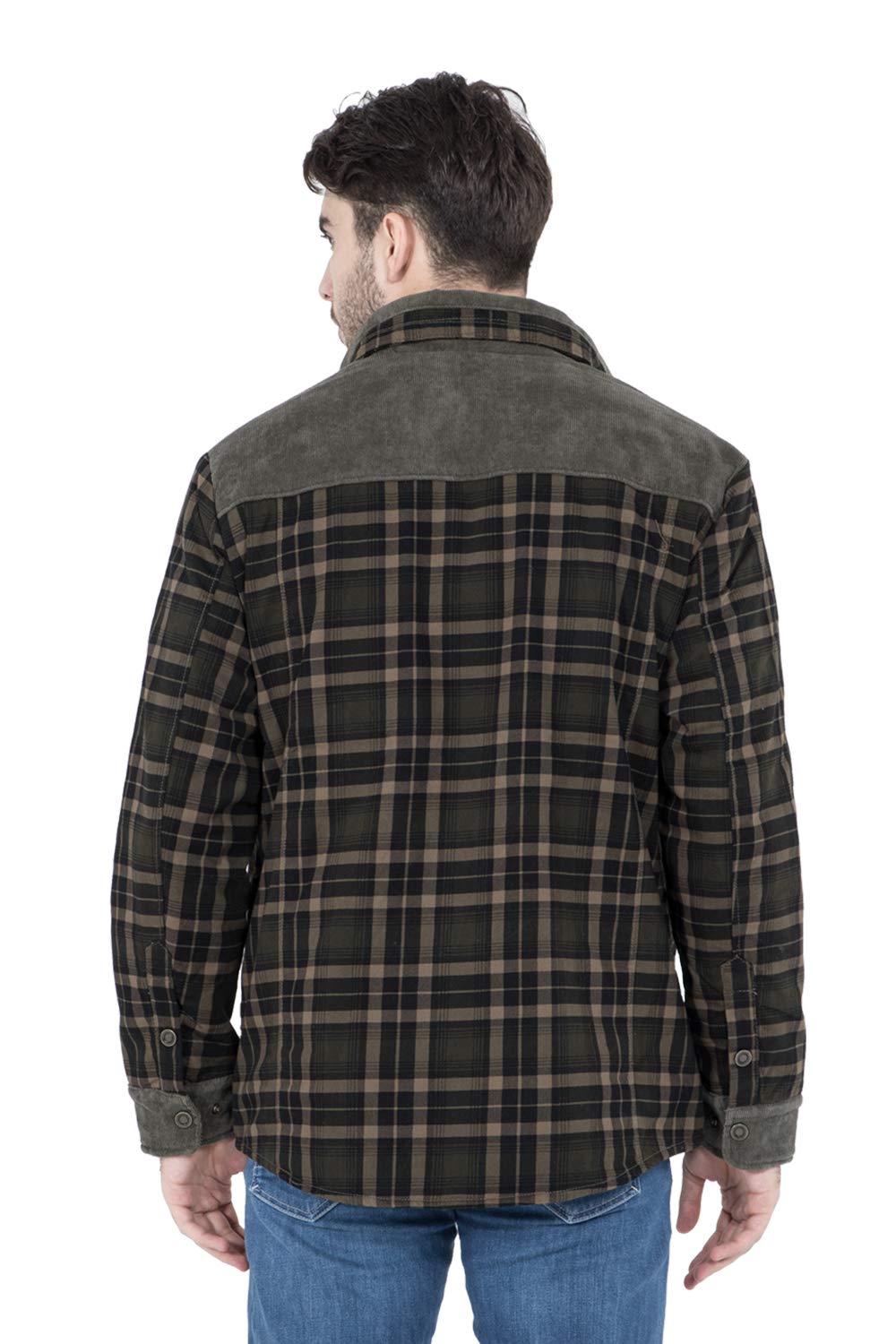 NEWHALL Men's Plaid Long sleeve flannel lined Buttoned Shirt, Winter Windproof and Warm Jacket S Dark Green