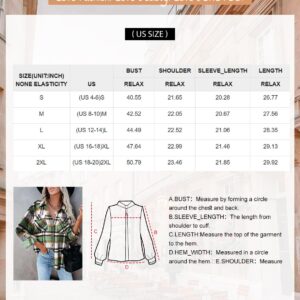 Dokotoo Classic Plaid Button Up Shirts for Women Roll Up Long Sleeve Flannel Tops Turn Down Collar Soft Checked Loose Boyfriends Baggy T-Shirt Outerwear for Ladies Office Jacket Orange M