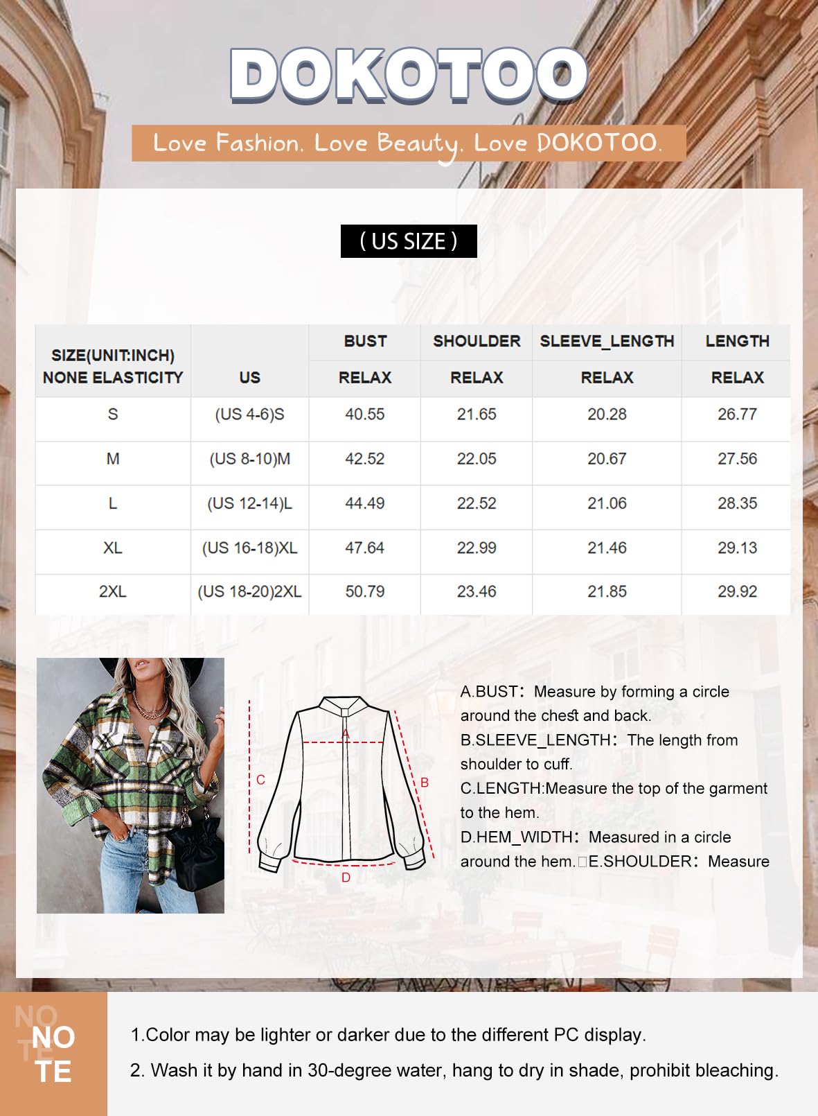 Dokotoo Classic Plaid Button Up Shirts for Women Roll Up Long Sleeve Flannel Tops Turn Down Collar Soft Checked Loose Boyfriends Baggy T-Shirt Outerwear for Ladies Office Jacket Orange M