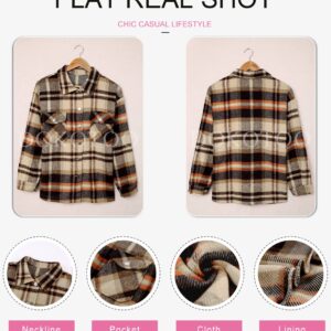 Dokotoo Classic Plaid Button Up Shirts for Women Roll Up Long Sleeve Flannel Tops Turn Down Collar Soft Checked Loose Boyfriends Baggy T-Shirt Outerwear for Ladies Office Jacket Orange M