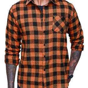 COOFANDY Men's Flannel Plaid Shirt Casual Long Sleeve Checkered Shirt Fall Overshirt A - Orange