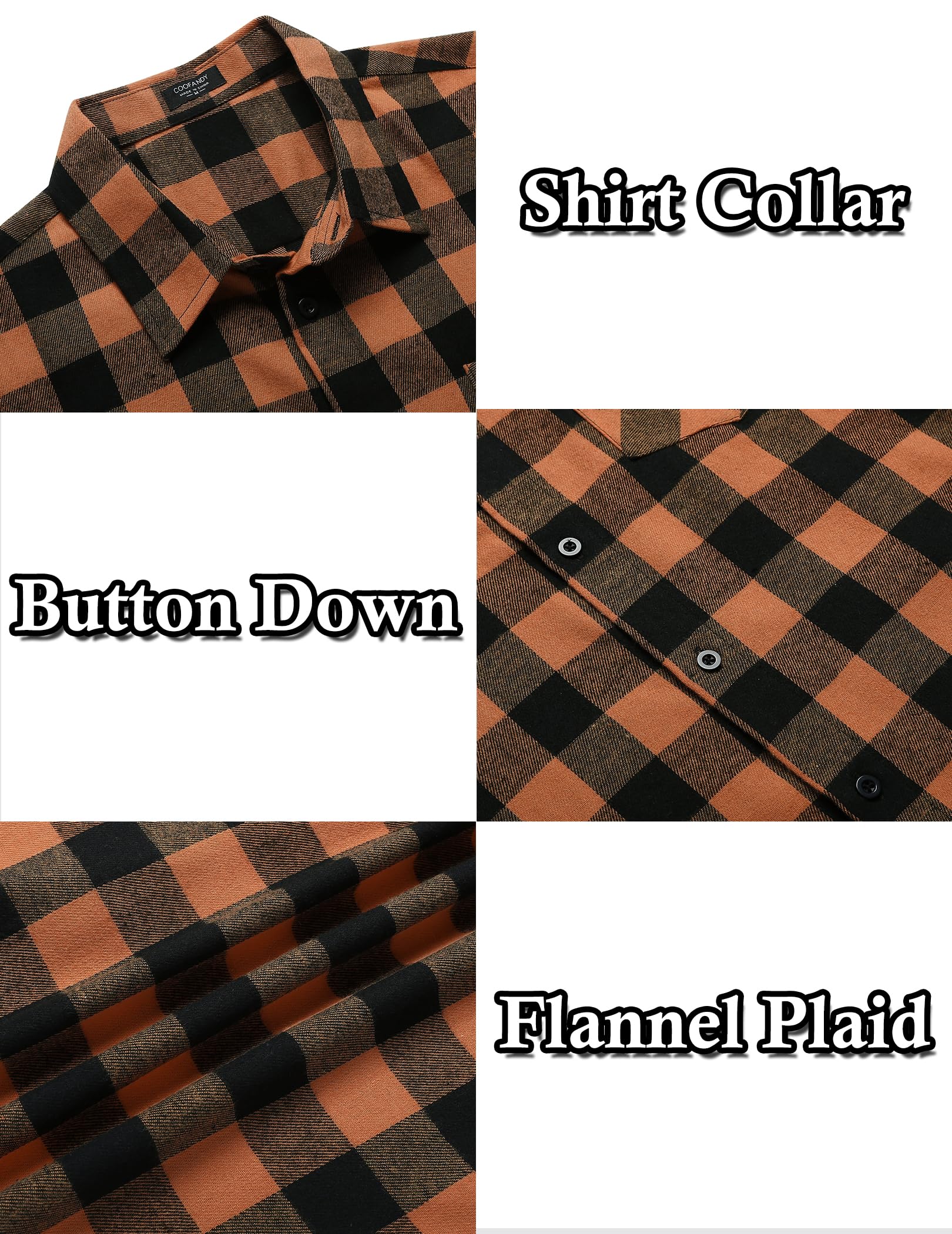 COOFANDY Men's Flannel Plaid Shirt Casual Long Sleeve Checkered Shirt Fall Overshirt A - Orange