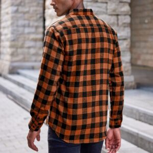 COOFANDY Men's Flannel Plaid Shirt Casual Long Sleeve Checkered Shirt Fall Overshirt A - Orange