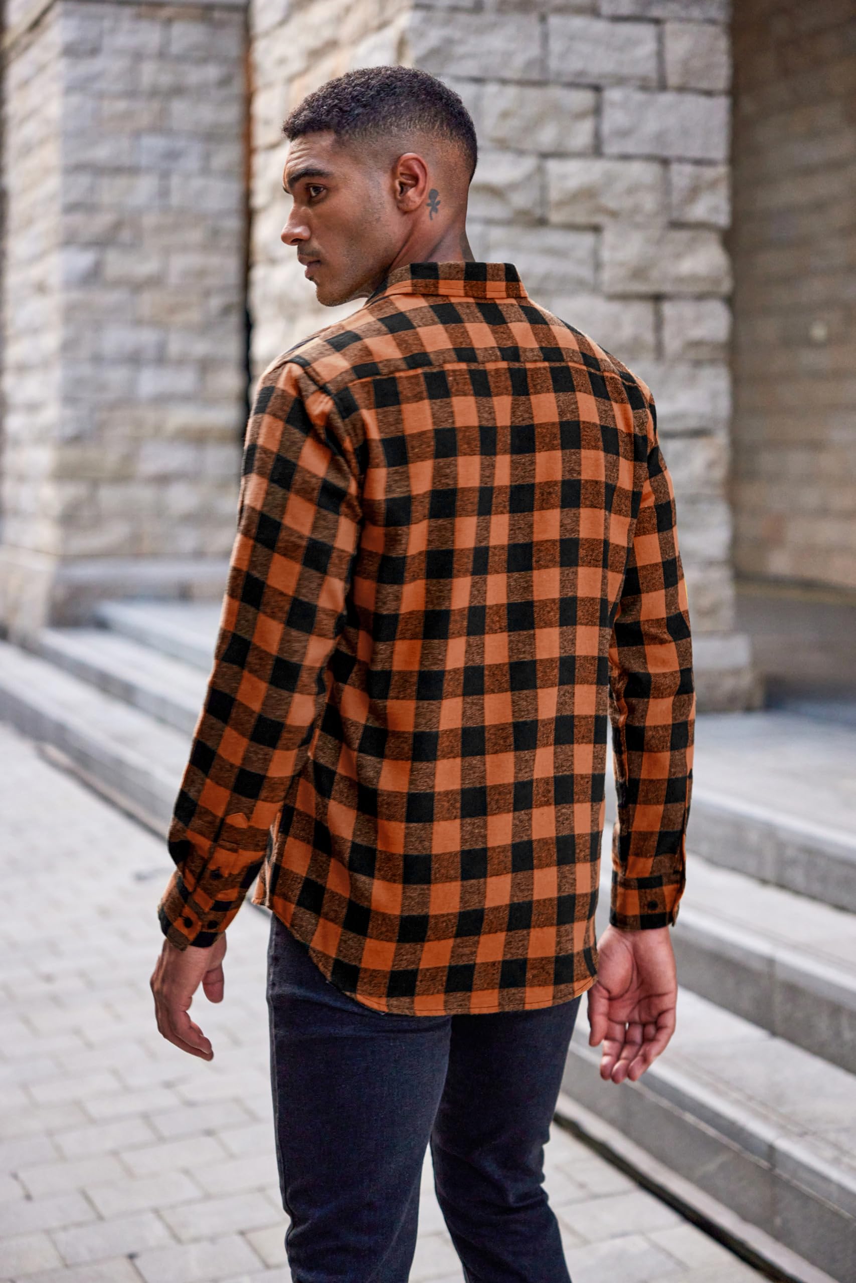 COOFANDY Men's Flannel Plaid Shirt Casual Long Sleeve Checkered Shirt Fall Overshirt A - Orange