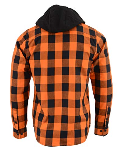 Milwaukee Leather Men's Flannel Plaid Shirt Orange and Black Long Sleeve Cotton Button Down with Hoodie MNG11642-2X-Large