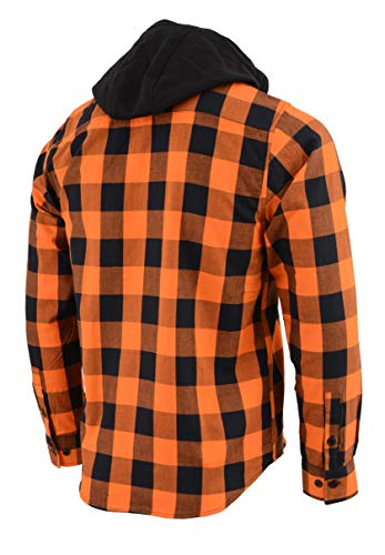 Milwaukee Leather Men's Flannel Plaid Shirt Orange and Black Long Sleeve Cotton Button Down with Hoodie MNG11642-2X-Large