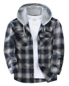 puwasa flannel hoodies for men,men's plaid shirts casual long sleeve lightweight flannel shirt jacket for men blue large