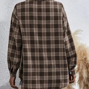 Oulivey Plaid Flannel Shirts for Women Oversized Button Down Long Sleeve Buffalo Shirts Blouse Tops(0003-Coffee-S)