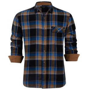 jiaer men's button down long sleeve flannel plaid casual shirt xl blue