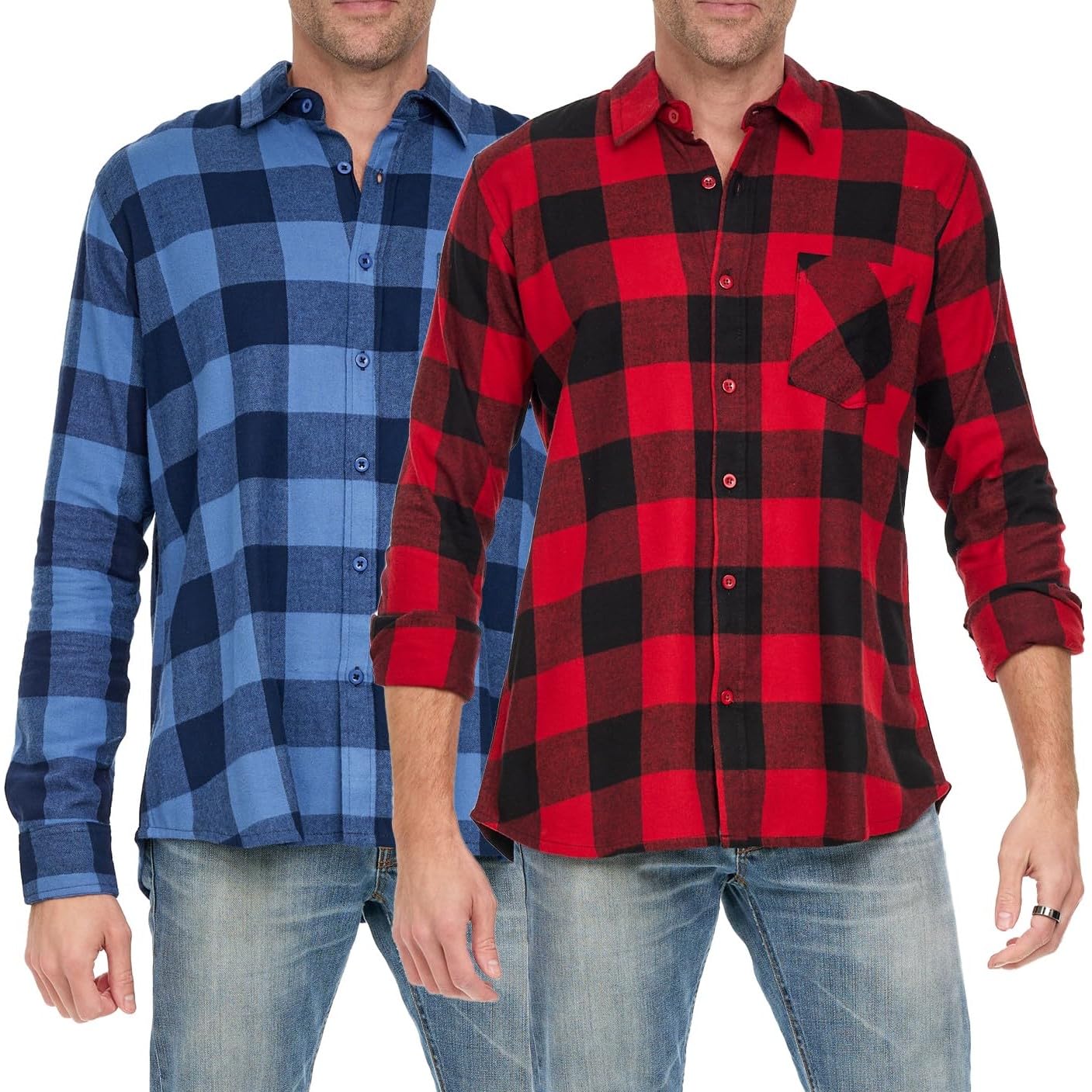 Andrew Scott Men's Cotton Flannel Shirts | Long Sleeve Button Down Casual Shirts | Multi Packs, Multi Plaids