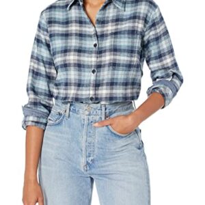 Dickies Women's Plus Size Long Sleeve Plaid Flannel Shirt, Ink Navy/Clear Blue Ombre, 3X