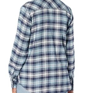 Dickies Women's Plus Size Long Sleeve Plaid Flannel Shirt, Ink Navy/Clear Blue Ombre, 3X