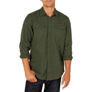 amazon essentials men's regular-fit long-sleeve two-pocket flannel shirt, olive heather, large