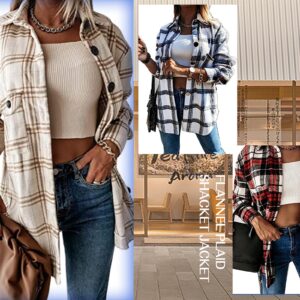 Blansdi Women’s Casual Plaid Flannel Shacket Jacket Oversized Button Down Long Sleeve Fall Shirt Jacket Coat Tops