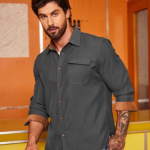 COOFANDY Men's Shirt Jacket Lightweight Flannel Plaid Shirt Long Sleeve Button Shirts Dark Grey