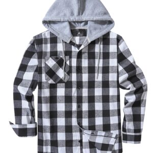 ZITY Flannel Plaid Shirt for Men Regular Fit Long Sleeve Casual Button Down Shirts Black White Gray X-Large