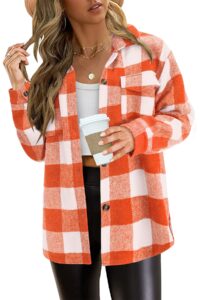 prettygarden women's 2024 fall clothes plaid shacket jacket long sleeve button down flannel shirts fashion blouse (plaid orange white,large)