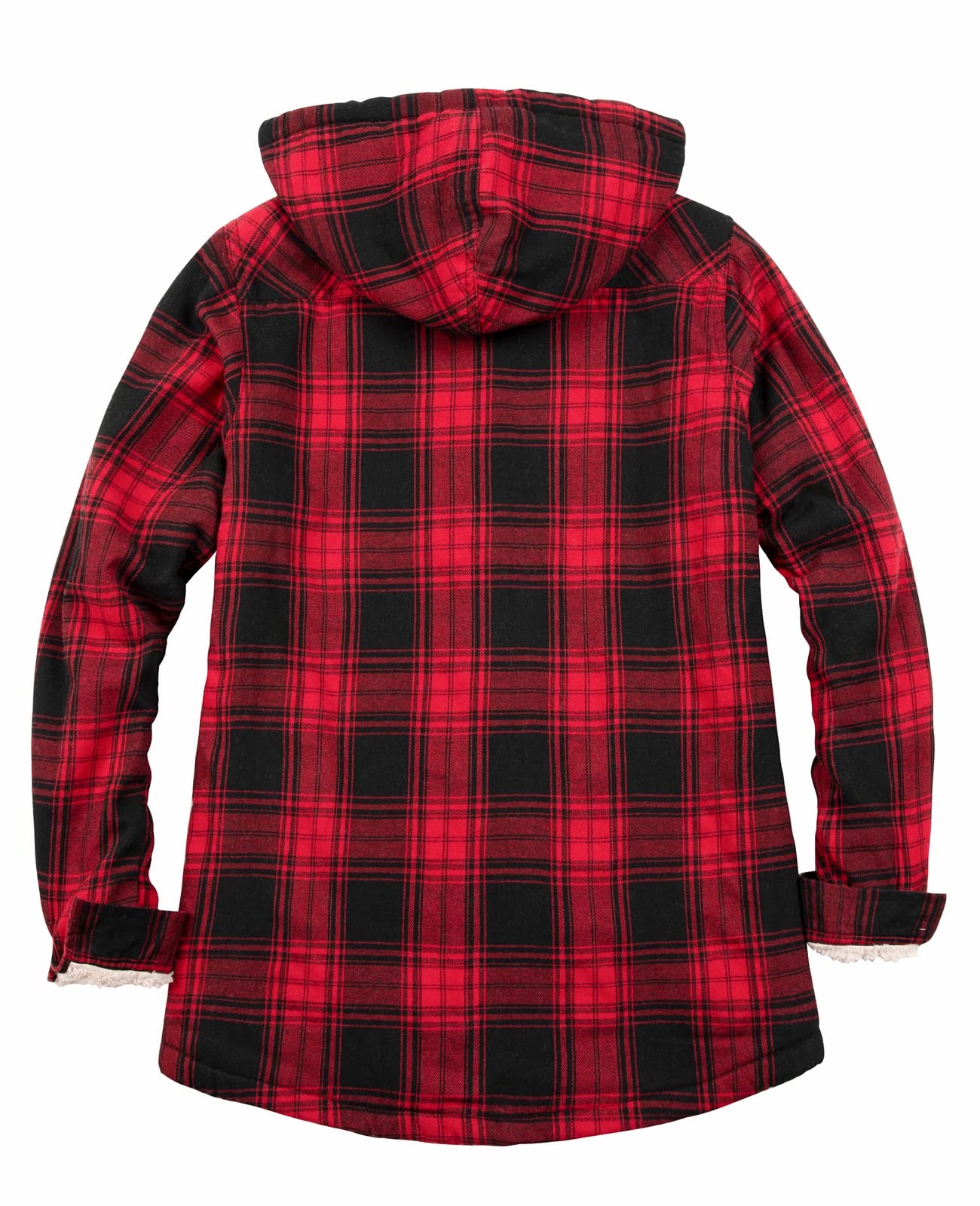 ThCreasa Flannel Shirt Jacket Women with Hood, Buffalo Plaid Sherpa Fleece Lined Button Up Hooded Flannel Jacket Women Red M