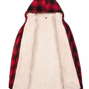 ThCreasa Flannel Shirt Jacket Women with Hood, Buffalo Plaid Sherpa Fleece Lined Button Up Hooded Flannel Jacket Women Red M