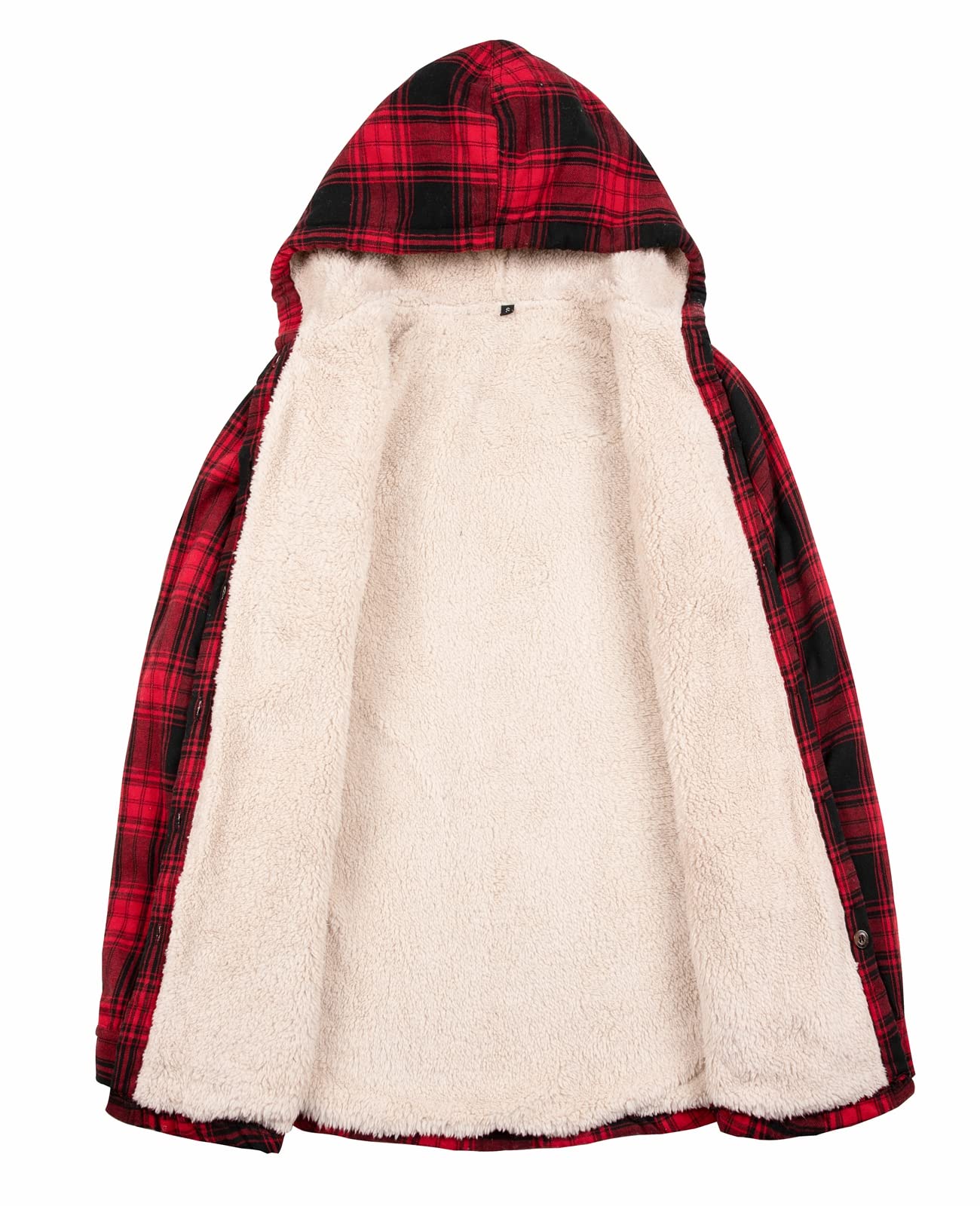 ThCreasa Flannel Shirt Jacket Women with Hood, Buffalo Plaid Sherpa Fleece Lined Button Up Hooded Flannel Jacket Women Red M