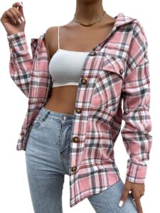 floerns women's casual long sleeve button down plaid shirt blouse top pink multi xs