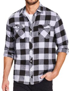 coofandy men's casual shirt long sleeve buffalo plaid checkered flannel shirts black white