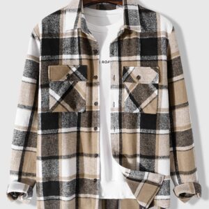 ZAFUL Men's Unisex Plaid Shirt Casual Flannel Jacket Button Down Long Sleeve Pocket Shirt Tops