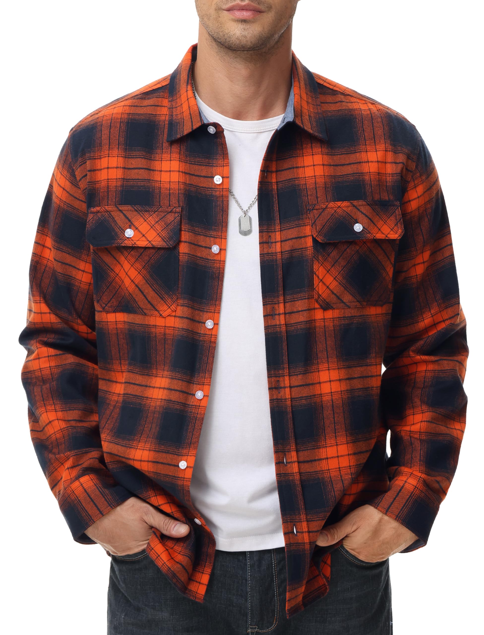 MAGCOMSEN Men's Button Down Long Sleeve Shirts Flannel Shirts Plaid Shirts Casual Shirts Classic Shirts,Orange M