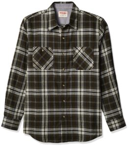 wrangler authentics mens long sleeve flannel button down shirt, rosin, small us