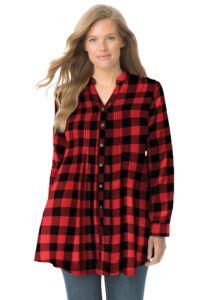 woman within women's plus size pintucked flannel shirt - 2x, vivid red buffalo plaid