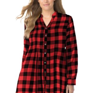 Woman Within Women's Plus Size Pintucked Flannel Shirt - 2X, Vivid Red Buffalo Plaid