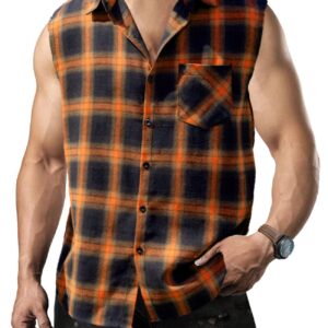 JG JENNY GHOO Sleeveless Flannel Shirt Men Casual Plaid Button Down Shirts Vest